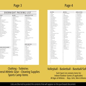 Sports Packing List, Tournament Game Competition Checklist for Athletes ...
