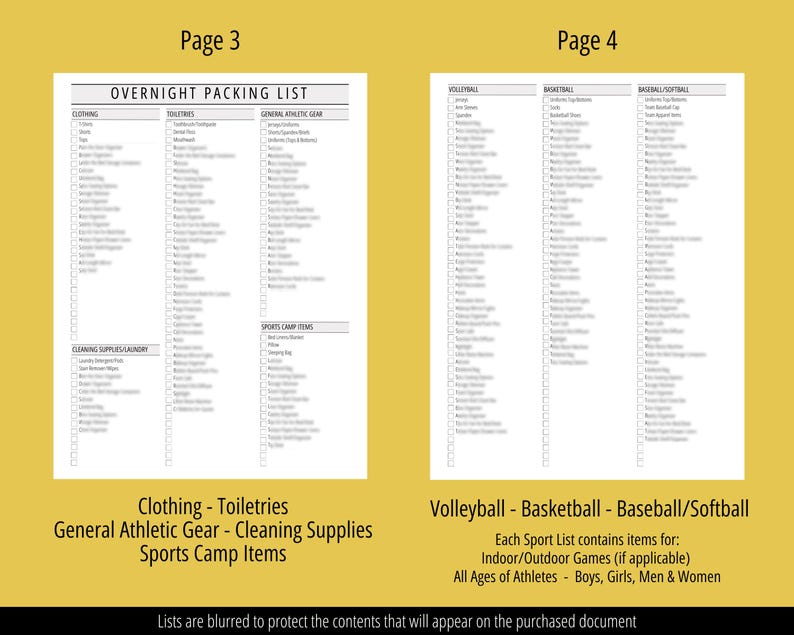 Sport Packing List Tournament Checklist Printable Planner Athlete ...