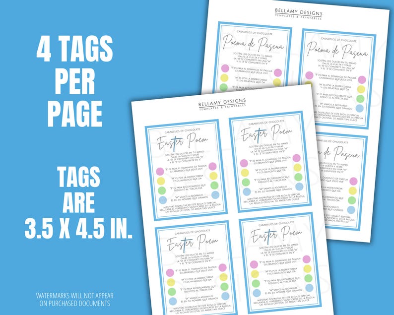 Easter Poem Spanish Version Candy Gift Tags Printable, Easter Basket ...