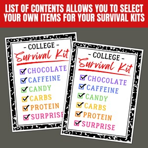 College Survival Kit Gift Tags, University College Student Care Package ...