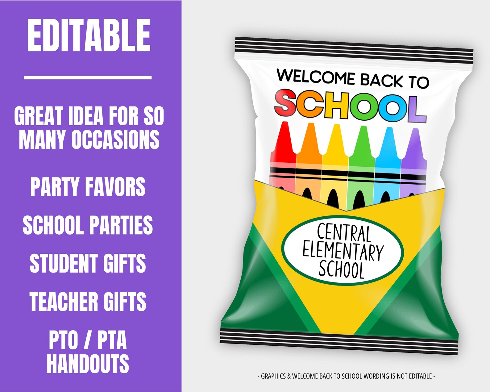 Welcome Back to School Chip Bag, 1st Day Crayon Box Printable, Staff ...