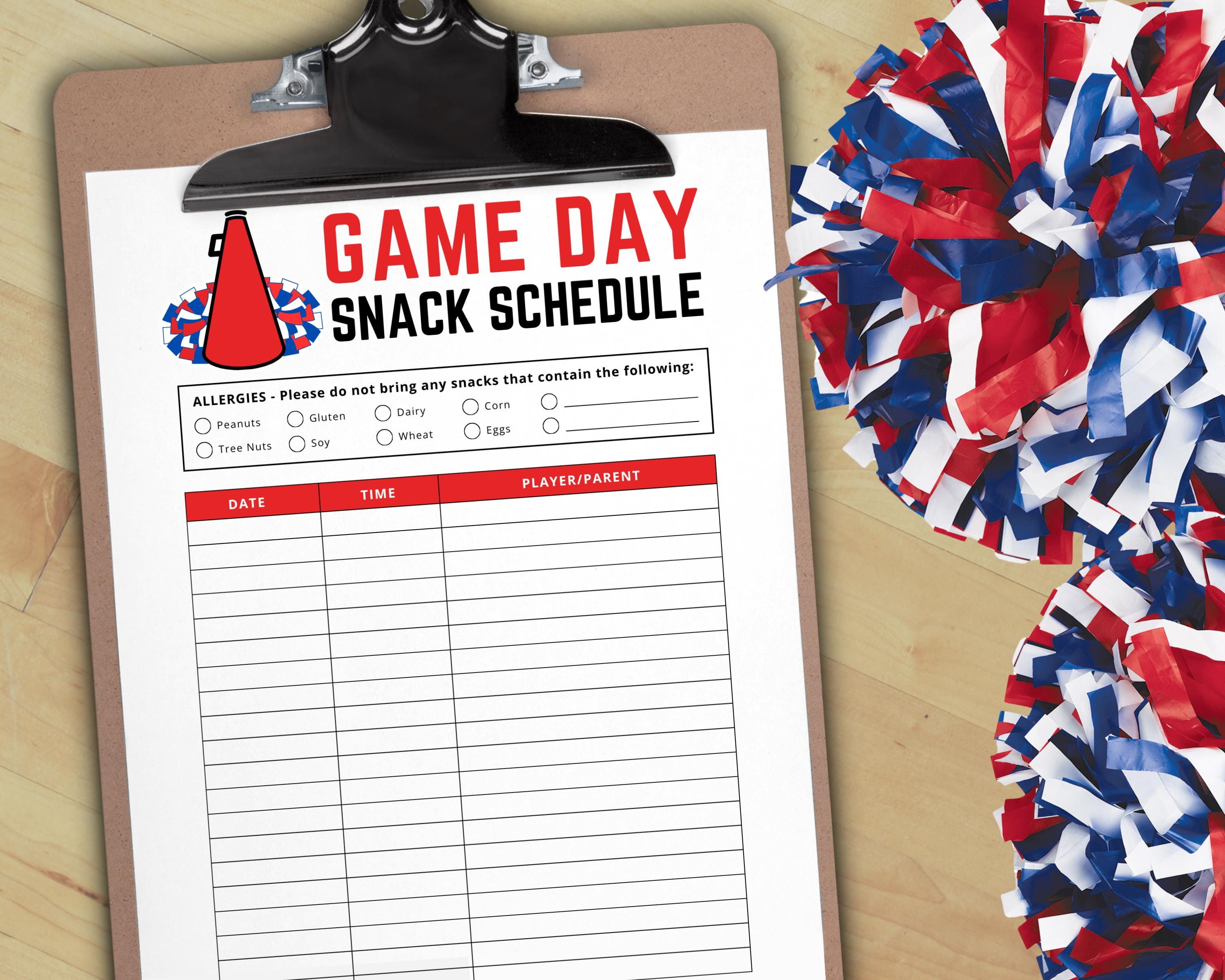 EDITABLE Cheerleading Snack Schedule Sign up Sheet, Cheer Game Day ...