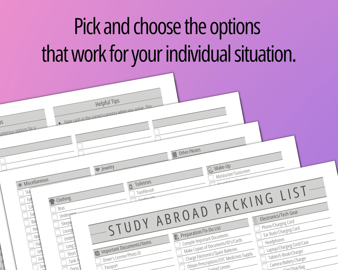 Study Abroad Packing List Packing List Planner Packing - Etsy