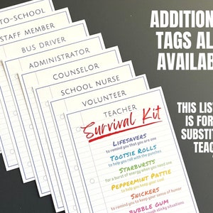 Substitute Teacher Survival Kit Gift Tags, Teacher Appreciation and ...