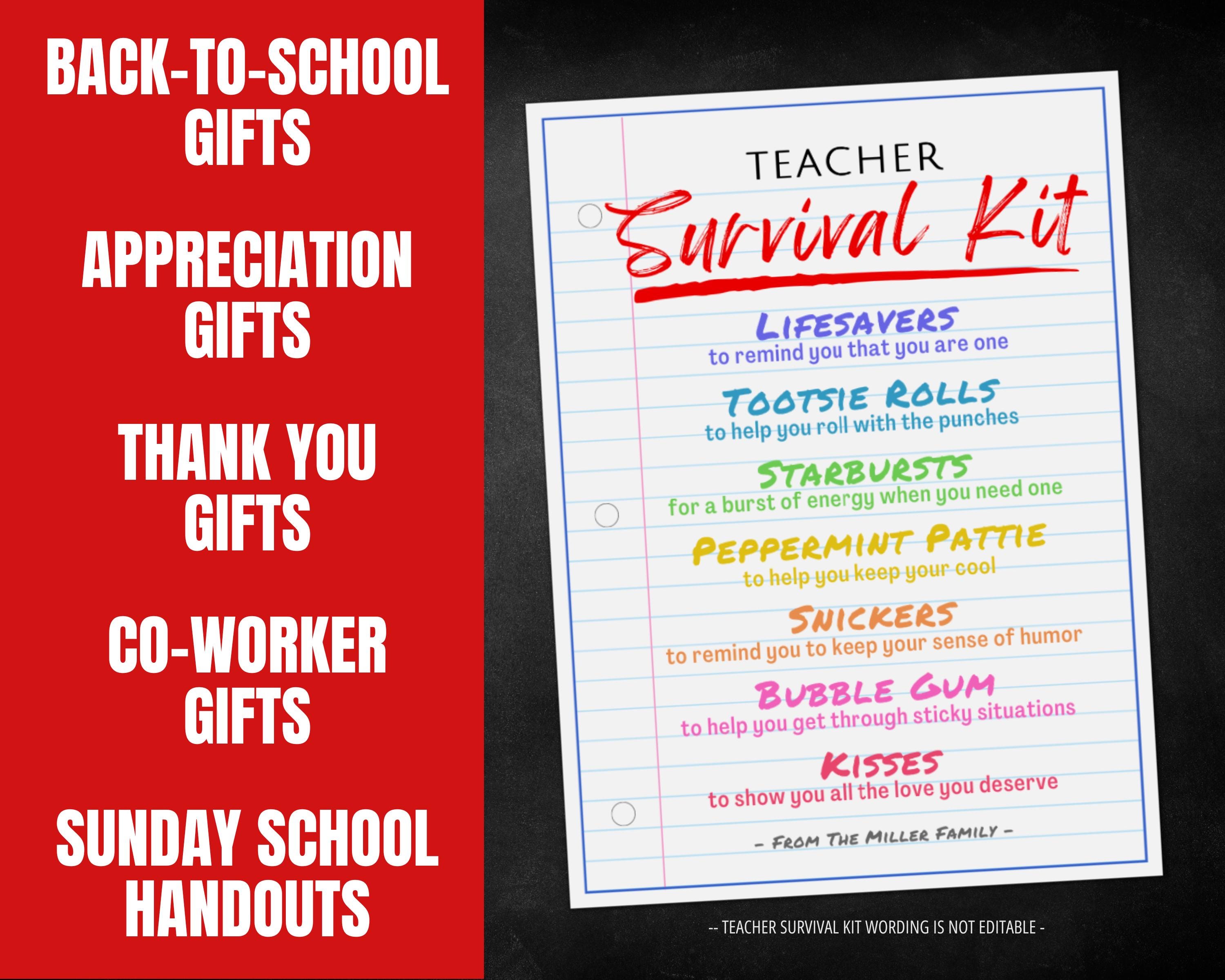 EDITABLE Teacher Survival Kit Tag, Teacher Appreciation, Staff ...