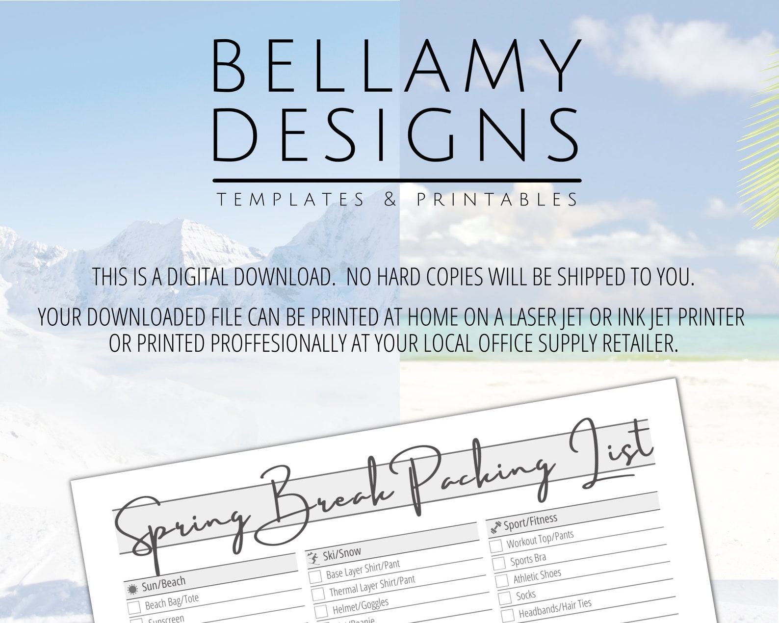 Spring Break Packing List Planner Vacation Packing Checklist | Etsy