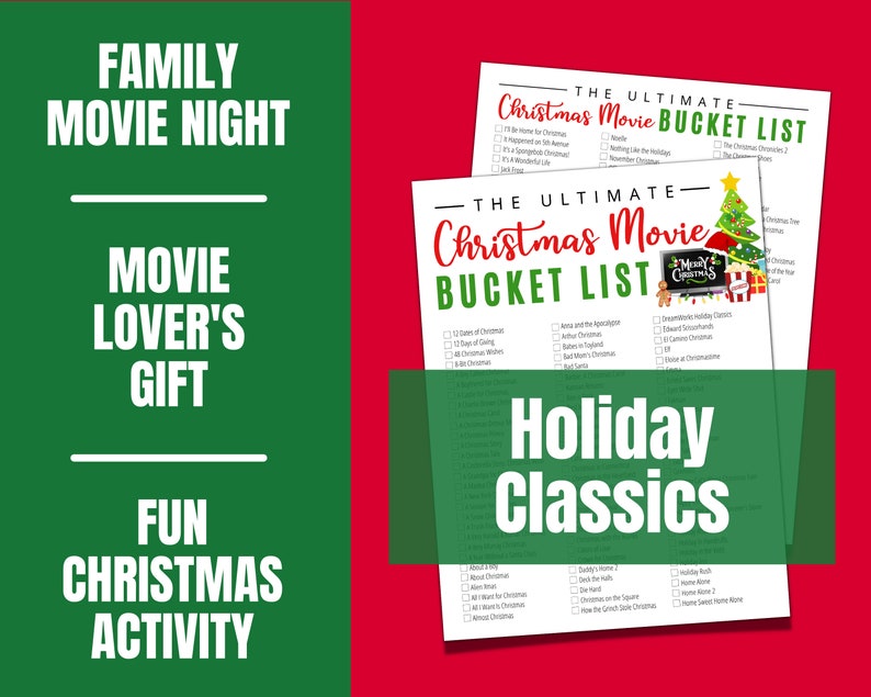 Christmas Movie Bucket List, Family Movie Night Printable, Xmas Movie ...