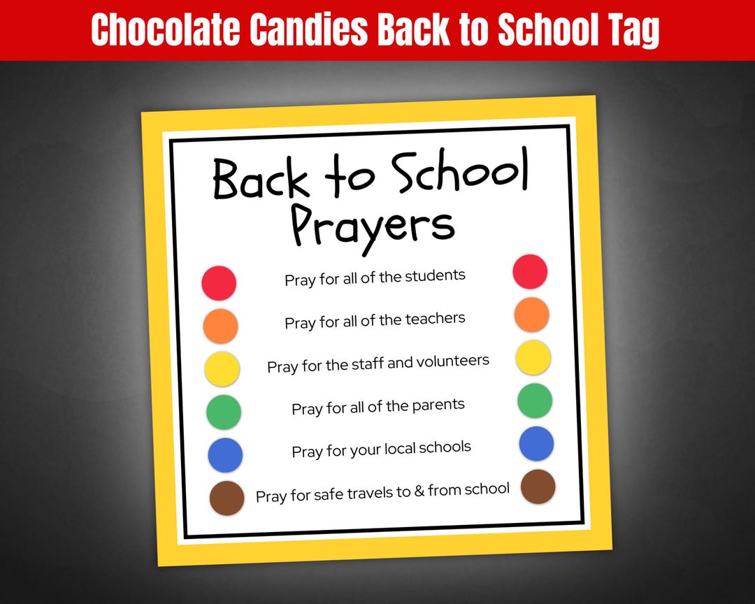 Back to School Prayers Card, Chocolate Candies Gift Tags, Goodie Bag ...