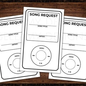 Song Request Cards & Signs, Karaoke Band DJ Printable Song Request Tags ...