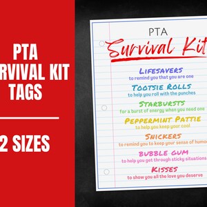 PTA Parent Teacher Association Survival Kit Gift Tags, PTA Appreciation ...