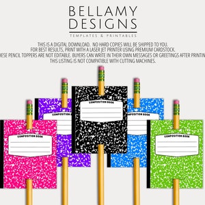 Back to School Gift Pencil Toppers, Composition Notebook Printable for ...