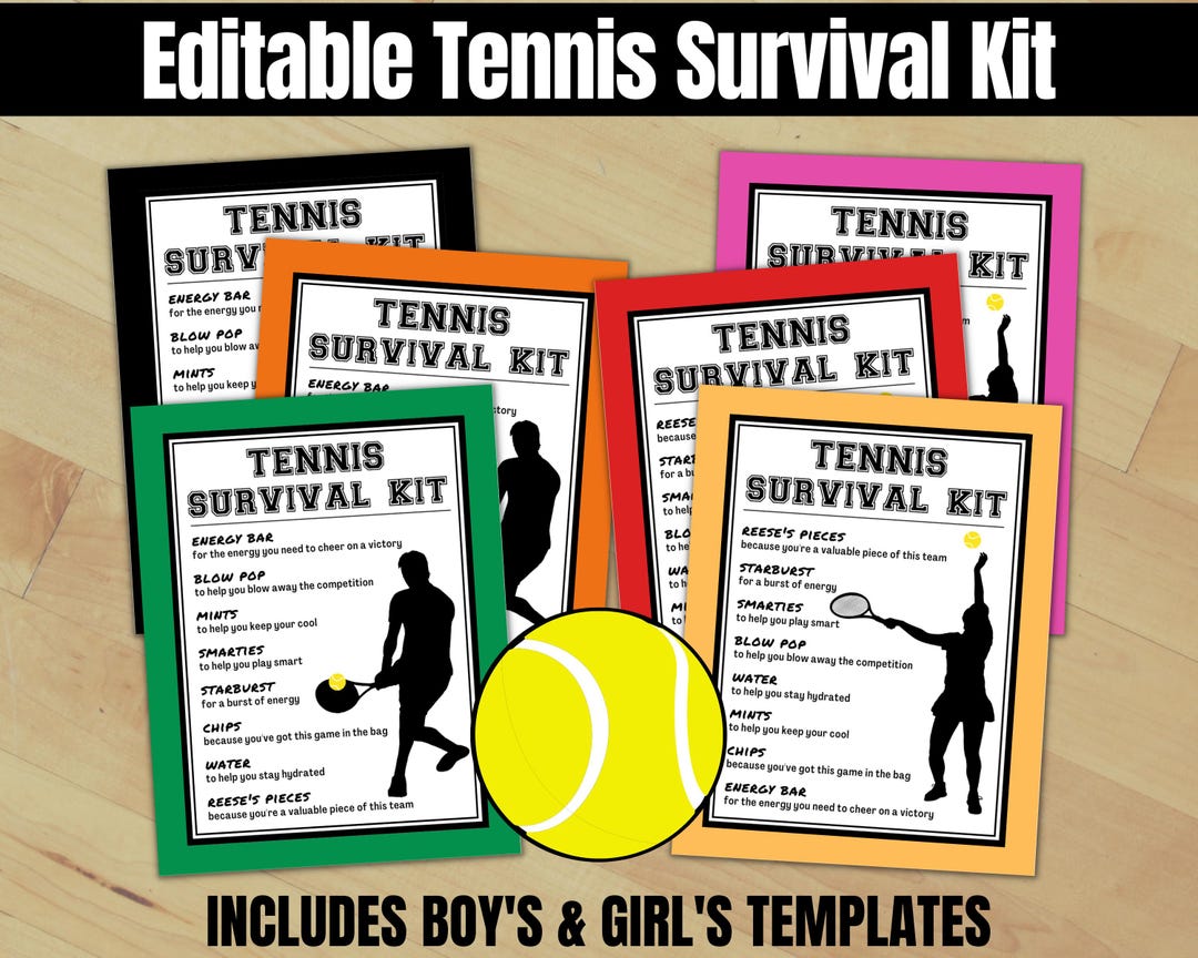 Tennis Survival Kit Gift Tags, Boys Girls Tennis Match Day Treat ...