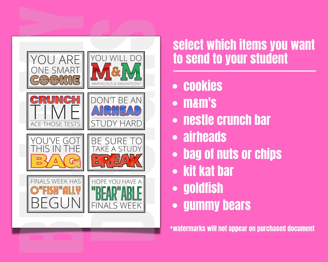 Finals Care Package Tags Printable Gift Tags for Students - Etsy