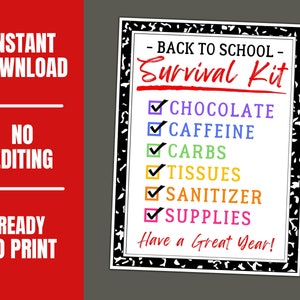 Back to School Survival Kit Gift Tags, Teacher Appreciation Staff ...
