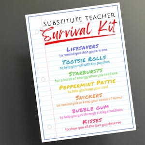Substitute Teacher Survival Kit Gift Tags, Teacher Appreciation and ...