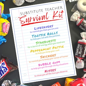 Substitute Teacher Survival Kit Gift Tags, Teacher Appreciation and ...