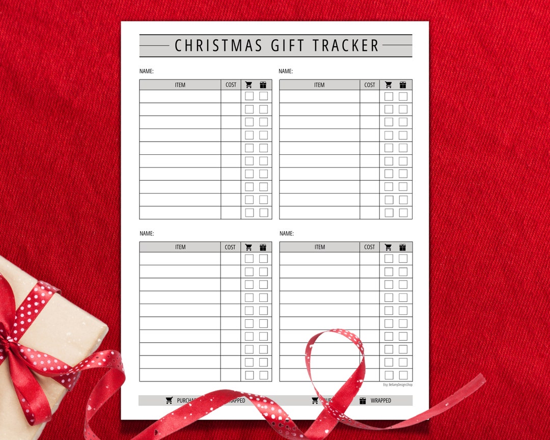 Christmas Gift Tracker Checklist, Christmas Shopping Organizer, Xmas ...