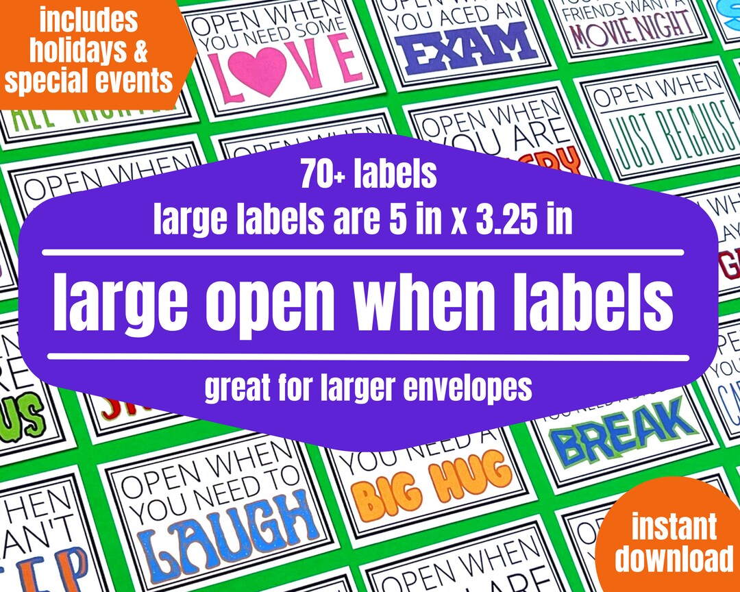 Large Open When Labels Printable Envelope Labels & Cards - Etsy