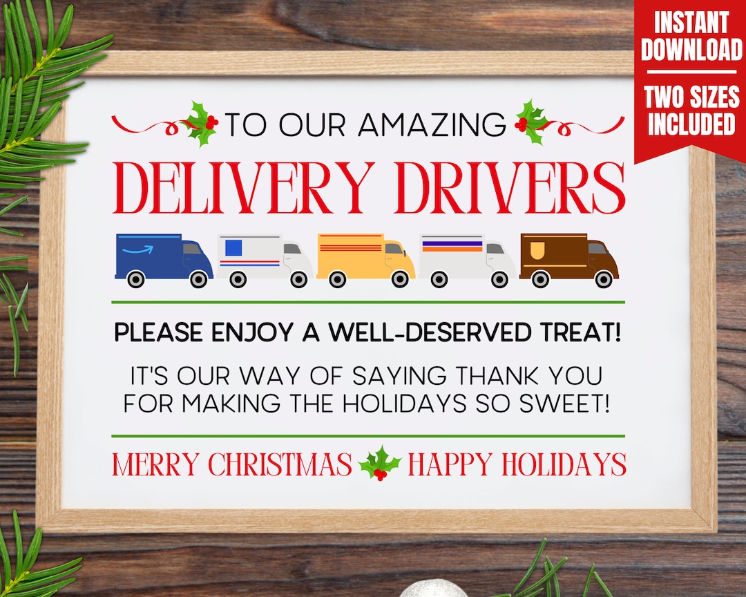 Delivery Driver Thank You Sign Printable Christmas Package - Etsy