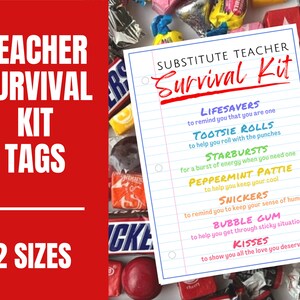 Substitute Teacher Survival Kit Gift Tags, Teacher Appreciation and ...