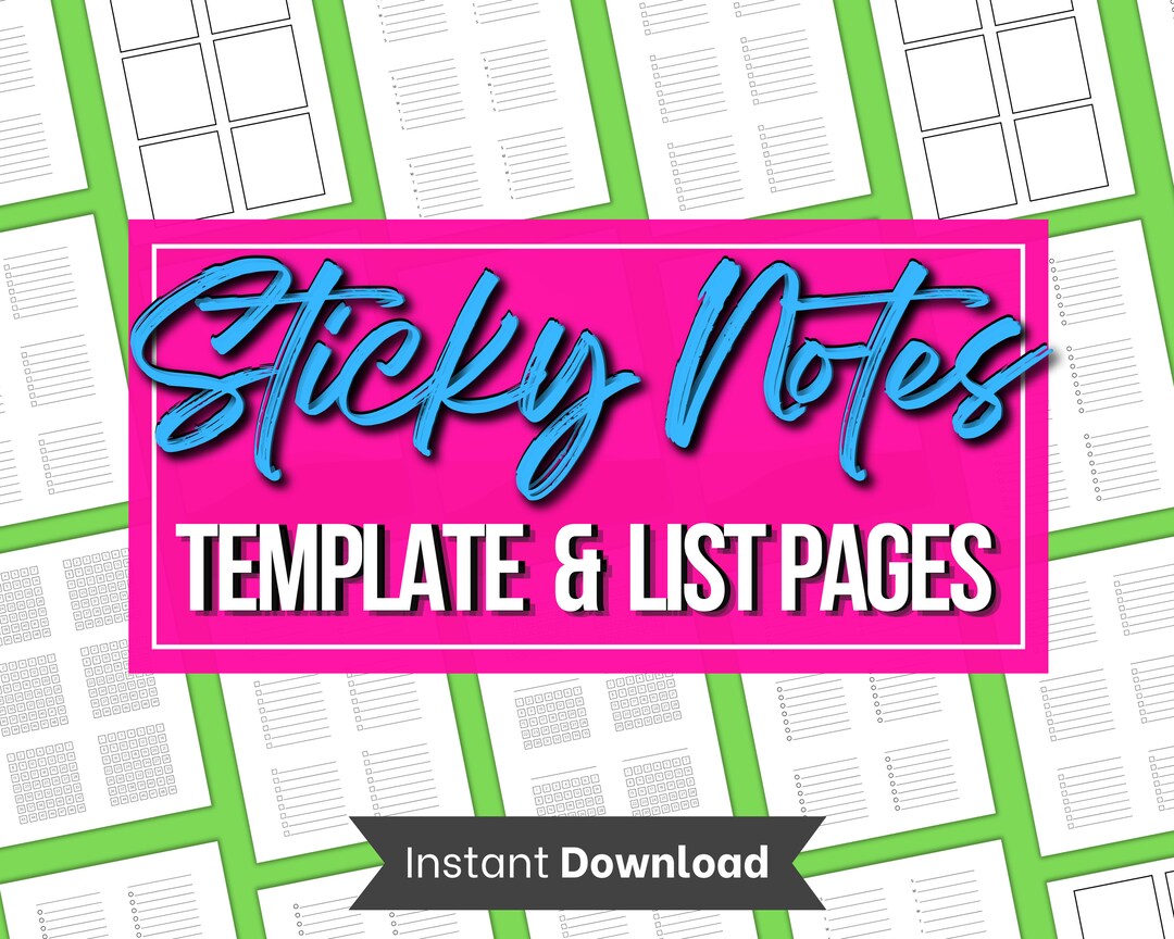 Printable Sticky Note Template List Pages Sticky Instant Download