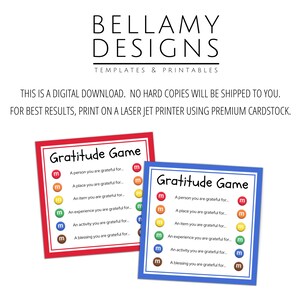 Candy Gratitude Game Card Printable, Chocolate Candies Game, Goodie Bag ...