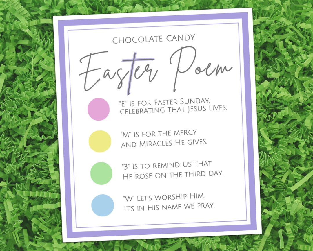 Easter Poem Chocolate Candy Gift Tags, Easter Basket Stuffer Treat Card ...