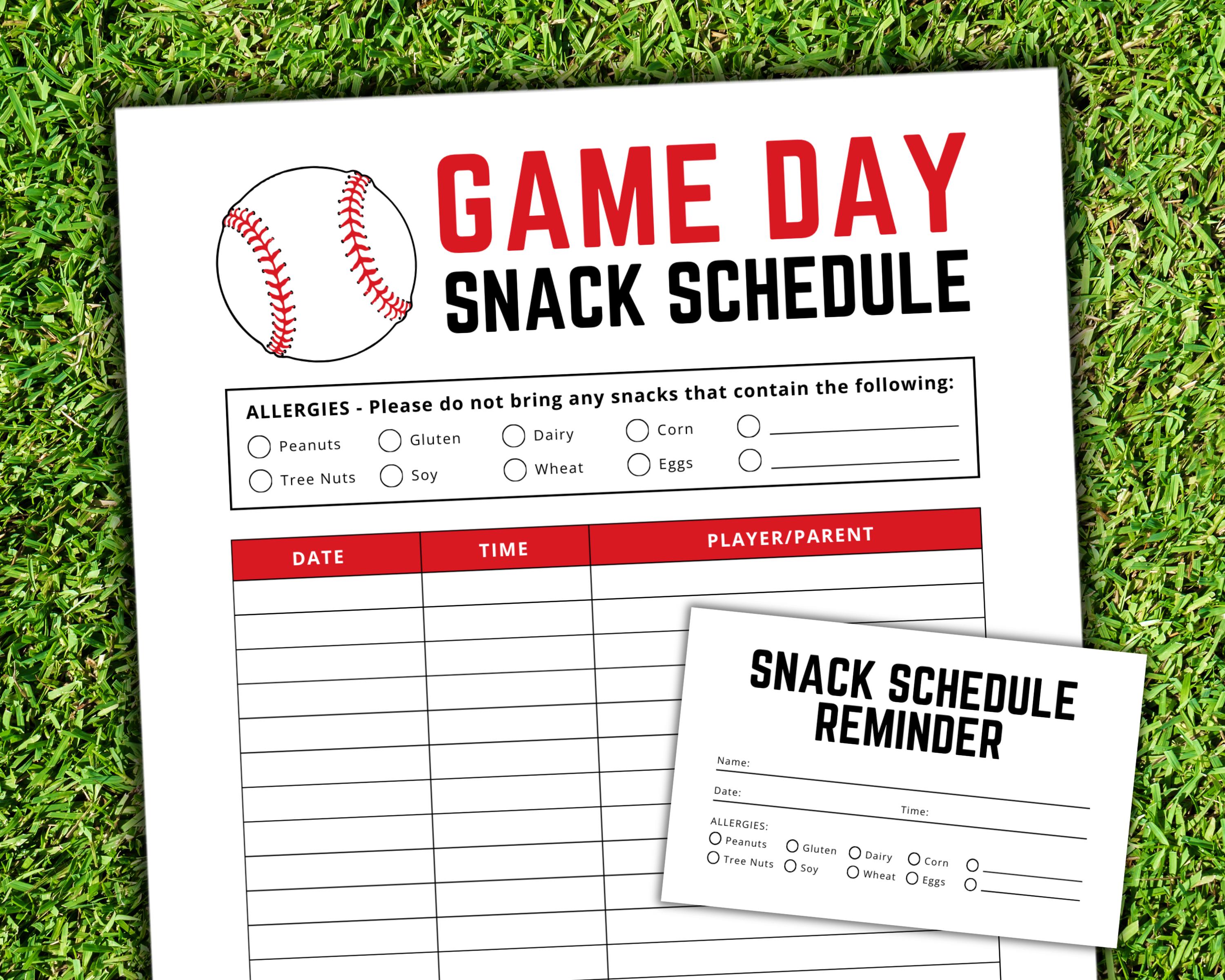 EDITABLE Baseball Snack Schedule Sign up Sheet, Baseball Team Tball ...