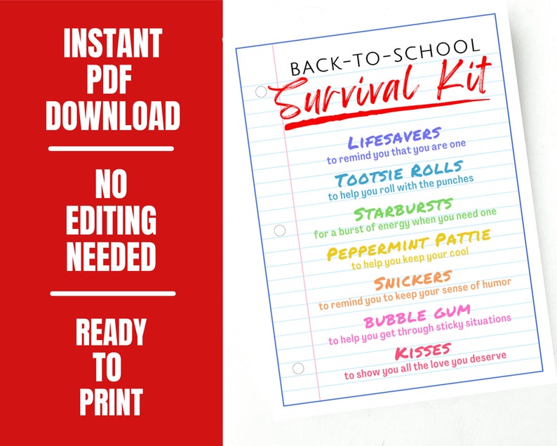 Back-to-school Survival Kit Gift Tags Great Idea for Kids or - Etsy