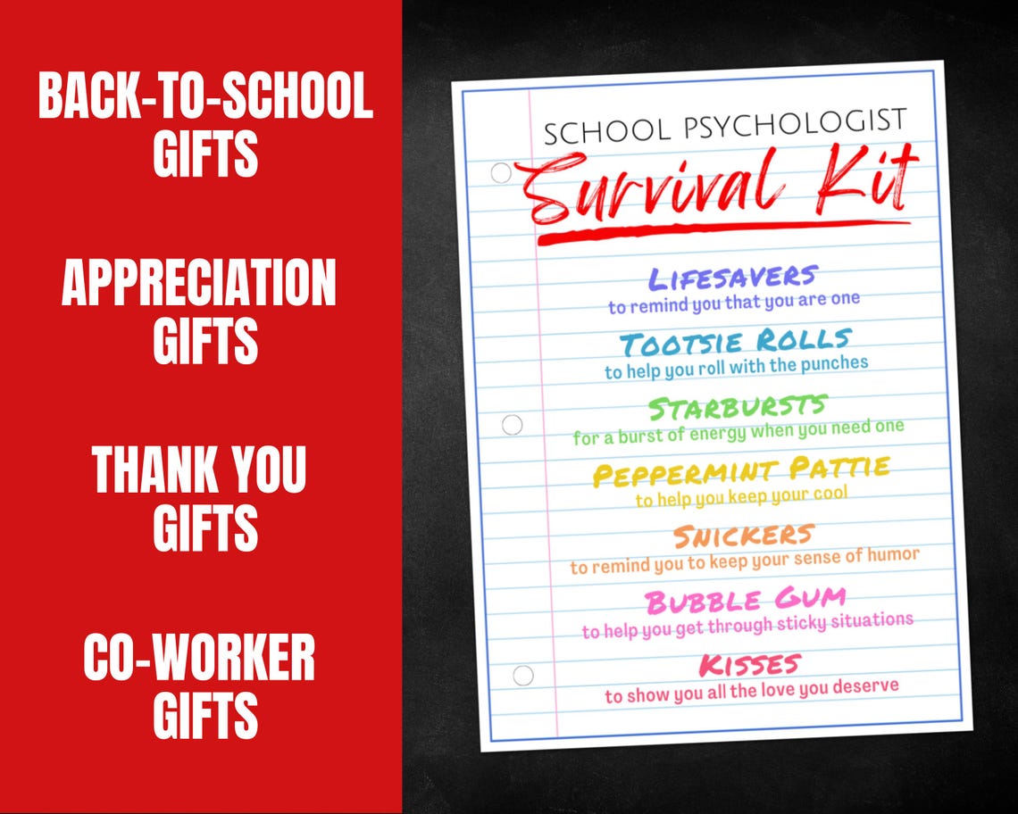 School Psychologist Survival Kit Gift Tags, Psychology Staff ...