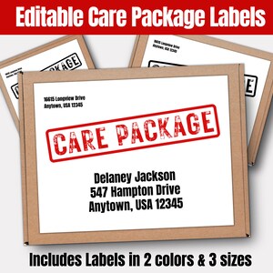 Editable Care Package Label, Mailing Label Printable Camp Care Package ...