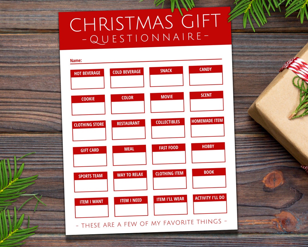Christmas Wish List Printable, Gift Idea Questionnaire, Secret Santa ...