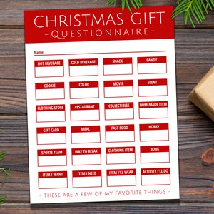 Christmas Wish List Printable, Gift Idea Questionnaire, Secret Santa ...