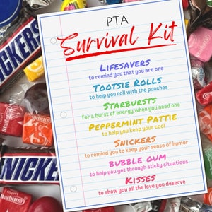 PTA Parent Teacher Association Survival Kit Gift Tags, PTA Appreciation and Thank You Card ...