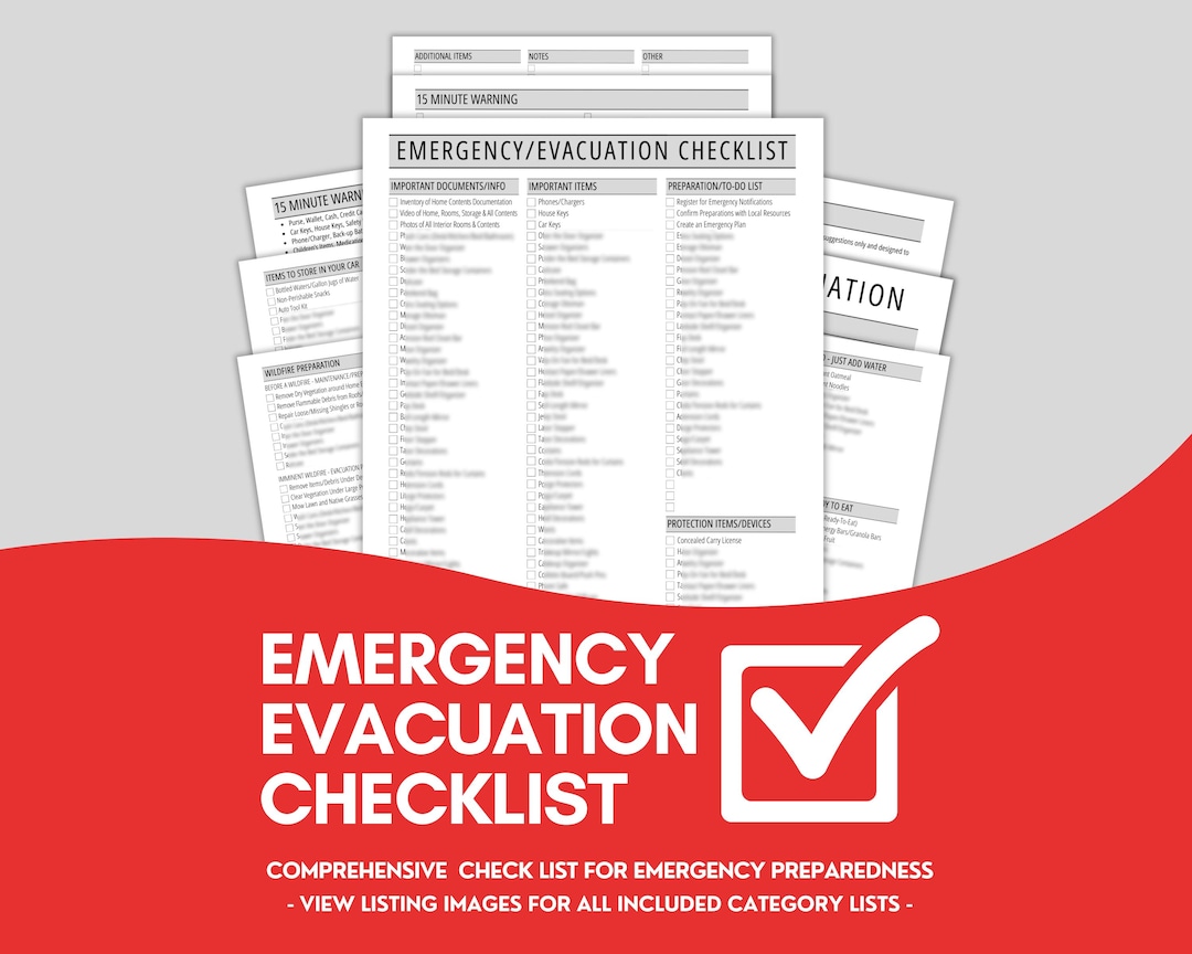 Emergency Evacuation Checklist, Wildfire Hurricane Prepper, Just in ...