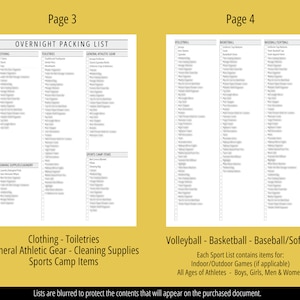 Sports Packing List, Tournament Game Competition Checklist for Athletes ...