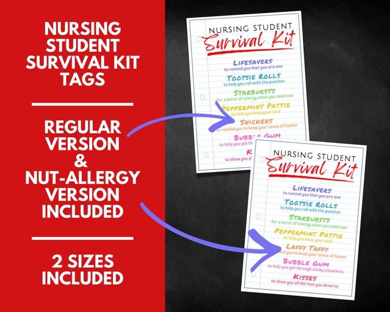 Nursing Student Survival Kit Gift Tags, Care Package for LPN RN CNA ...