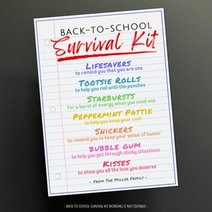 EDITABLE Back to School Survival Kit Gift Tag, Teacher Appreciation ...