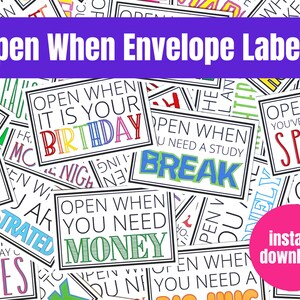 Open When Letters Printable Envelope Labels or Cards College - Etsy