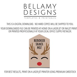 Reindeer Snack Mix Favor Gift Tags, Christmas Printable Party Favor ...