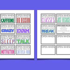 Open When Letters, Printable Envelope Labels or Cards, College Care ...