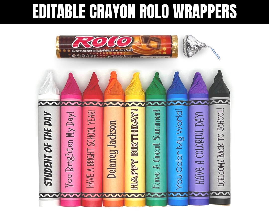 EDITABLE Crayon Rolo Wrappers, Party Favor Snack Treat, Back to School ...