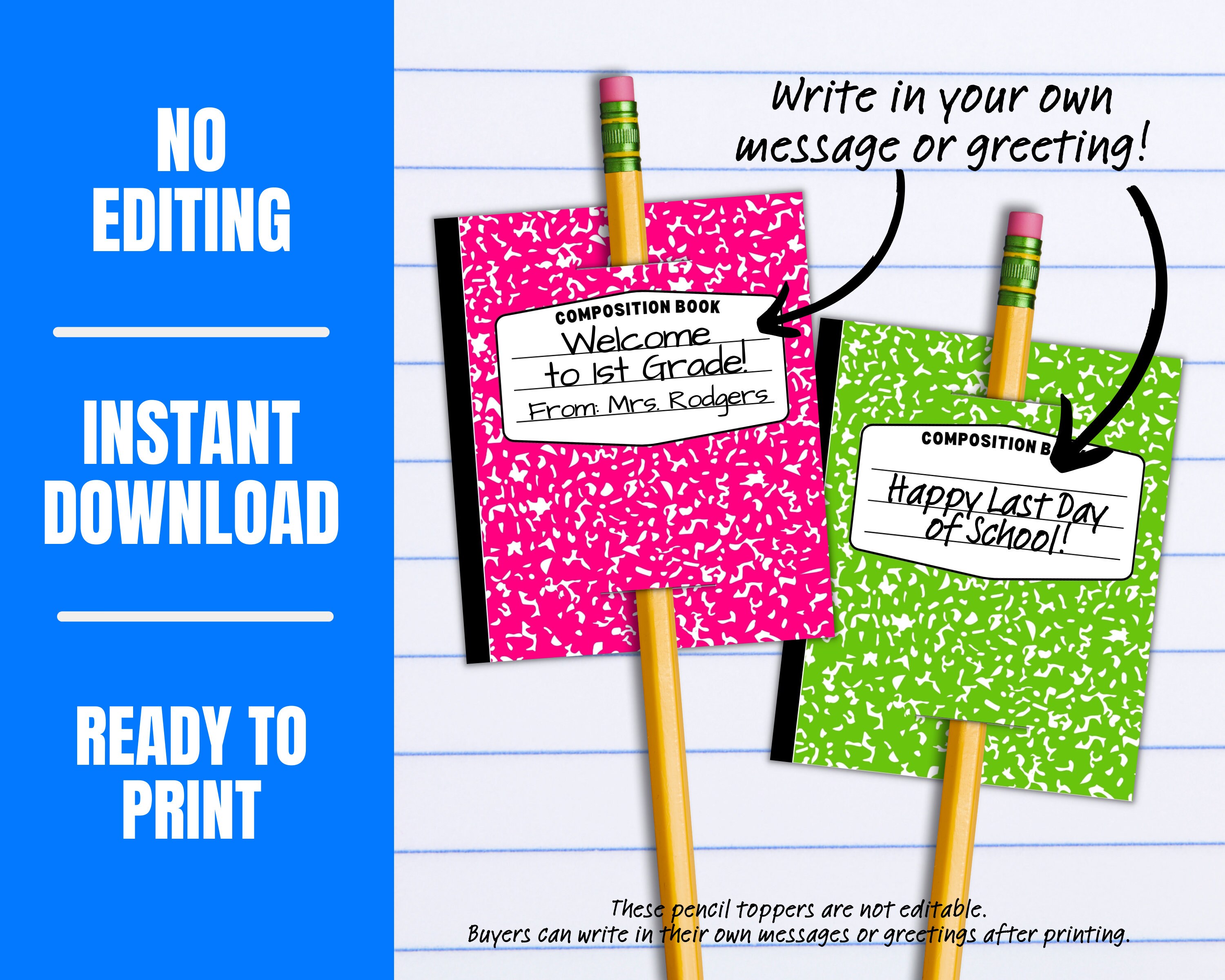Back to School Gift Pencil Toppers, Composition Notebook Printable for ...