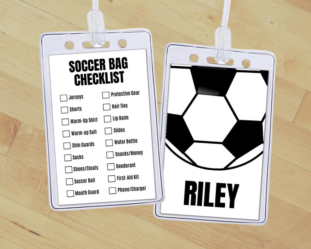 Editable Soccer Bag Tag Insert, Custom Soccer Equipment Gear Checklist ...