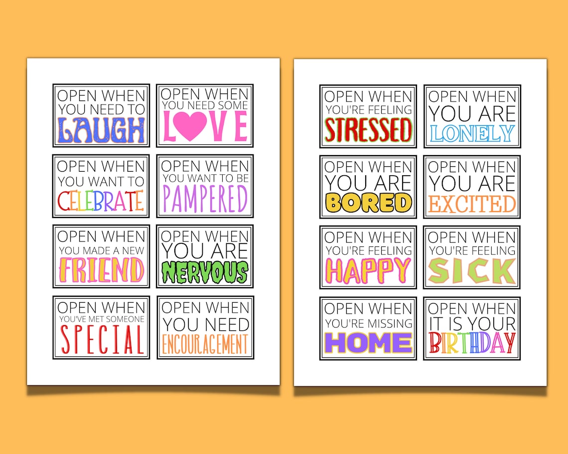 Open When Printable Letter Labels Envelope Label or Card - Etsy