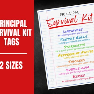 Principal Survival Kit Gift Tag, School Principal Day Thank You Card ...