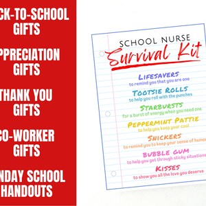 School Nurse Survival Kit Gift Tags, Registered Nurse Appreciation ...