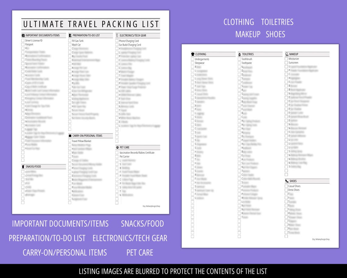 Ultimate Travel Packing List, Printable Packing Planner List Planner ...