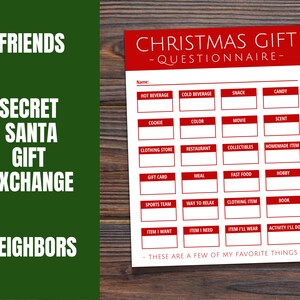 Christmas Wish List Printable, Gift Idea Questionnaire, Secret Santa ...