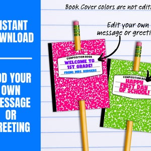 EDITABLE Pencil Toppers, Composition Notebook Printable for Students ...